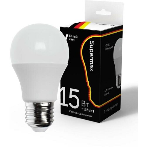 Лампа светодиодная Supermax А60 15Вт стандарт E27 230В 4000К | код. Sup_LED15wA60E2740 | космос (8шт. в упак.)