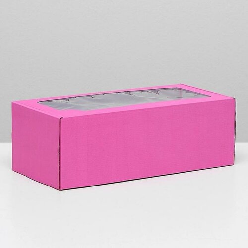 Коробка самосборная, с окном, розовая, 16 х 35 х 12 см.