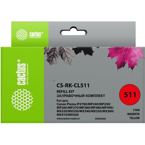 Заправочный набор Cactus CS-RK-CL511 многоцветный 3x30мл для Canon MP240MP250MP260MP270