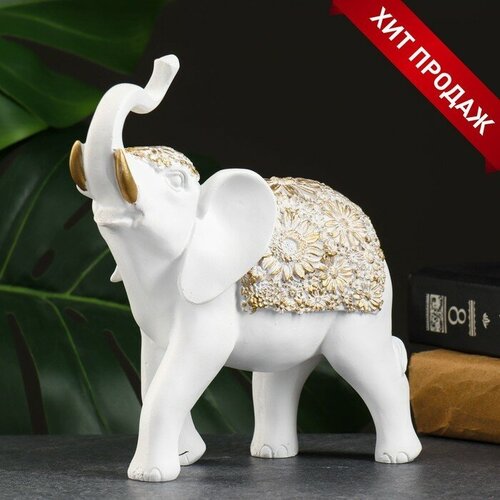 Фигура "Слон" белый/золото, 20х8х19см