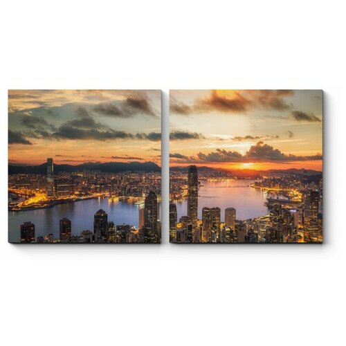 Модульная картина Рассвет над бухтой Виктория, Гонконг100x50