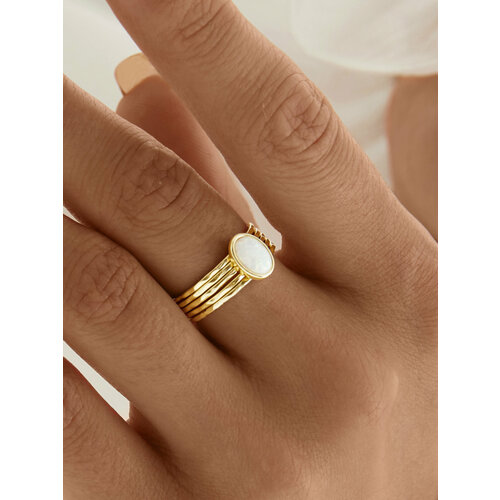 Кольцо MIESTILO Кольцо серебро 925 на палец позолоченное опал ювелирное, серебро, 925 проба, размер 17.5