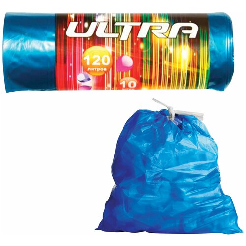 Мешки для мусора 120 л с завязками синие в рулоне 10 ПВД 30 мкм 70х110 см концепция быта "Ultra", 5 шт