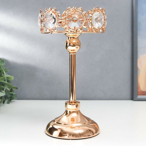 Подсвечник металл на 1 свечу "Кристаллы - Тиара" золото 25х12х12 см