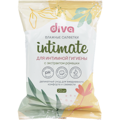 Diva Intimate Салфетки влажные для интимной гигиены с экстрактом ромашки 20 шт