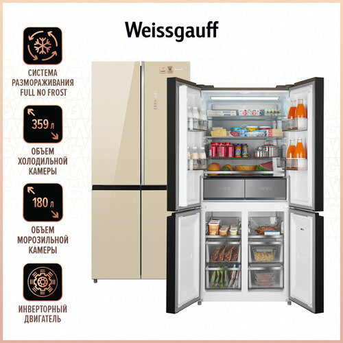 Холодильник с инвертором Weissgauff WCD 590 Nofrost Inverter Premium Biofresh Gold Glass