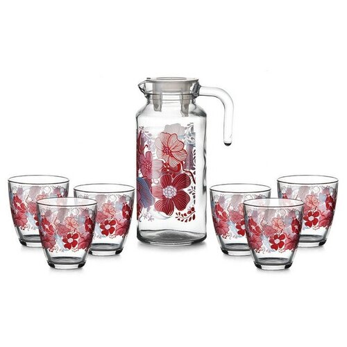 Подарочный набор Pasabahce Dream кувшин + стаканы 7 предметов 1.3 л прозрачный/красный 30 см 6 7 шт. 20 см 1.3 л