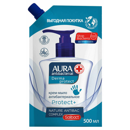 Мыло жидкое Aura антибактериальное дой-пак, 500 мл, 3 шт