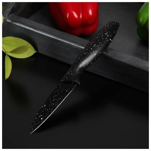 Нож с антиналипающим покрытием Доляна «Зефир», для овощей, лезвие 9 см, цвет чёрный