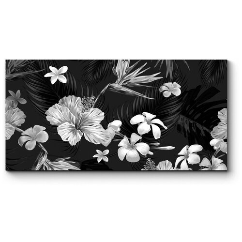 Модульная картина Черно-белый цветочный узор 40x20