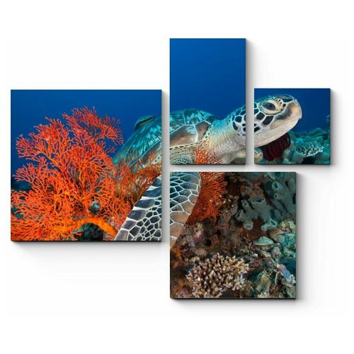 Модульная картина Морская черепаха в кораллах112x93