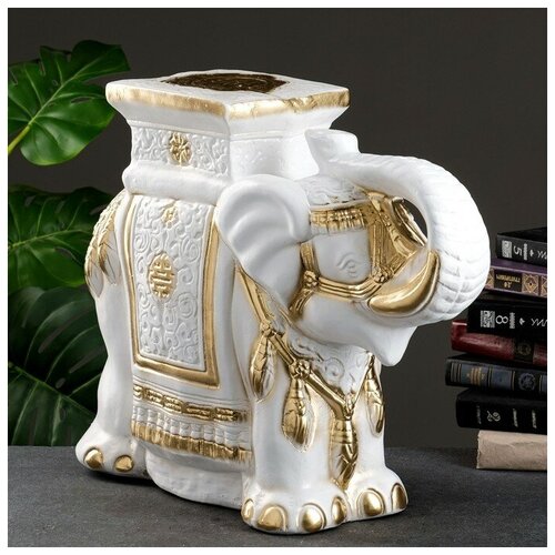 Хорошие сувениры Фигура - подставка "Слон" бело-золотой, 21х54х43см