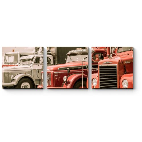 Модульная картина Красные грузовики 100x33