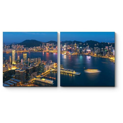 Модульная картина Сияющий ночными огнями Гонконг180x90