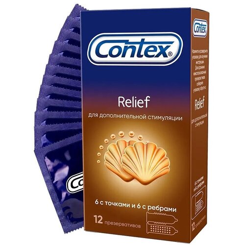 Презервативы Contex Relief, микс: 6 шт с точками, 6 шт с ребрами, №12