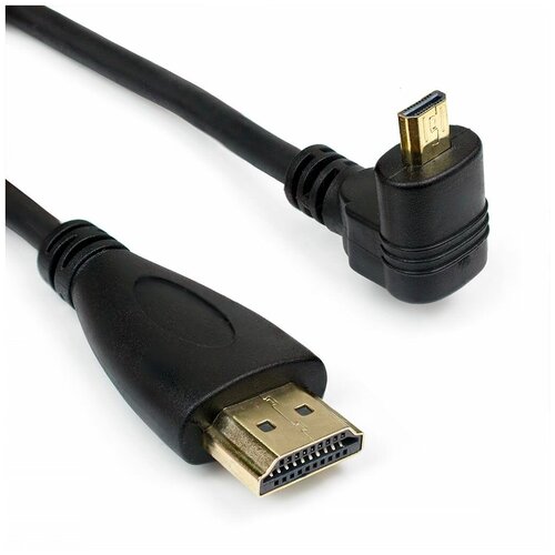 Кабель HDMI-Micro HDMI M-M Duck, угловой, скосы сверху, пружинка 1м