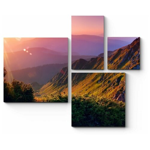 Модульная картина Летний пейзаж в горах на рассвете 72x60