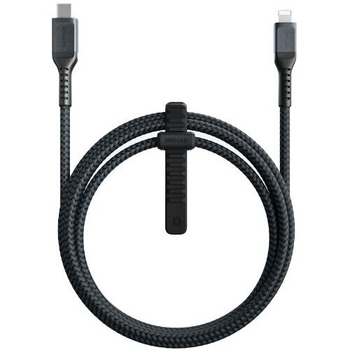 Дата-кабель с кевларовой оплёткой и ремешком Nomad USB-C|Lightning (3 м, 18 Вт, 480 Мбит|с; MFi, поддержка PD) (Чёрный | Black)