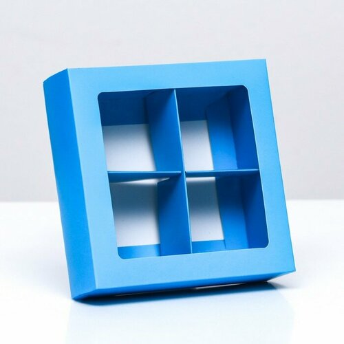 Коробка для конфет 4 шт, голубой, 12,5х 12,5 х 3,5 см,