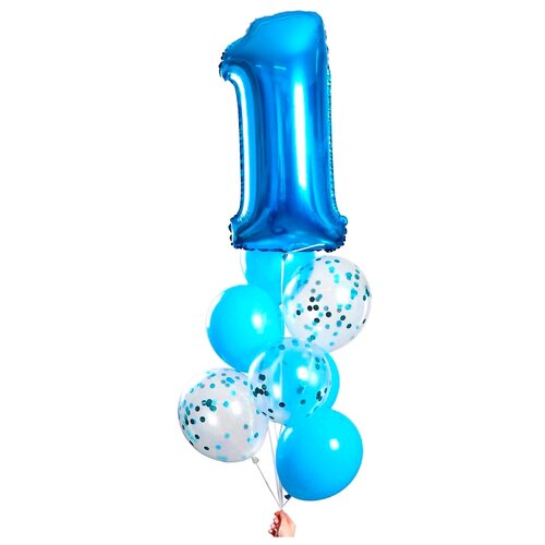 Набор воздушных шаров Страна Карнавалия 1 годик 3217457 / 3217449, голубой/синий, 8 шт.