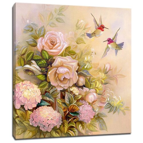Картина Уютная стена "Колибри у букета с цветами" 60х60 см