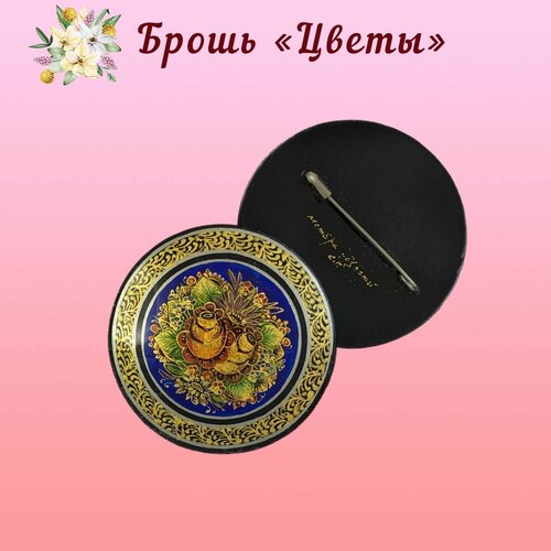 Брошь, бордовый, золотой