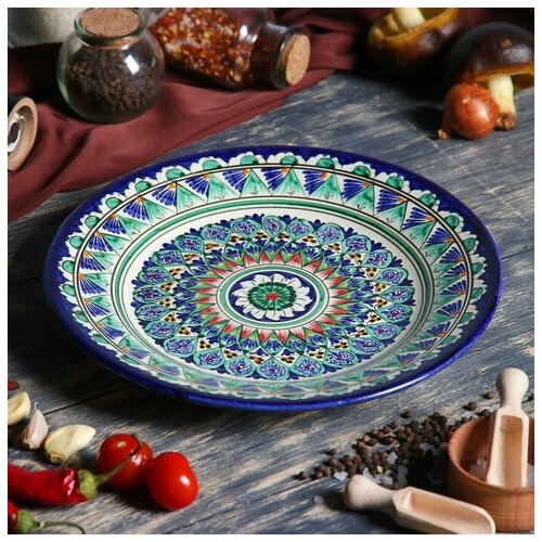 Тарелка Риштанская Керамика "Цветы", 26 см, синяя микс 2870575