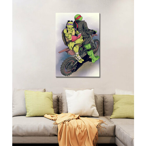 Интерьерная картина на холсте - Черепашки ниндзя Раф на байке 40х60