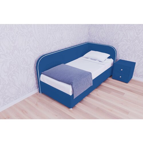 Двуспальная кровать Скаут 140x200 основание металлическое с ламелями велюр синий ножки 13 см хром угол левый