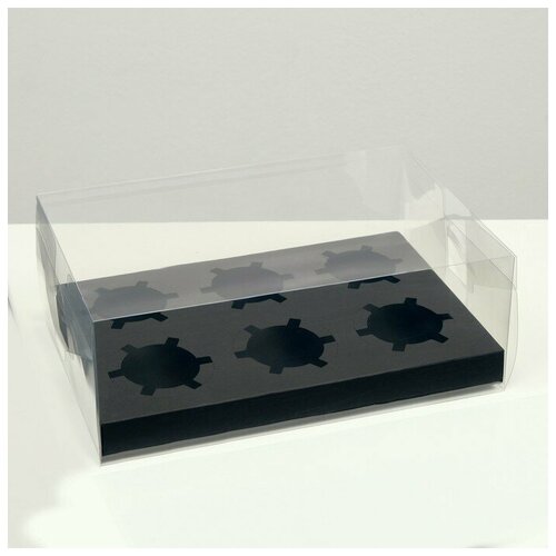 Коробка на 6 капкейков, черная, 26.8 × 18.2 × 10 см 7840807