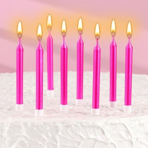 Набор свечей для торта "Манхеттен", 9 см, 8 шт, 24 мин, розовый металлик