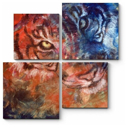 Модульная картина Тигр маслом на холсте 170x170