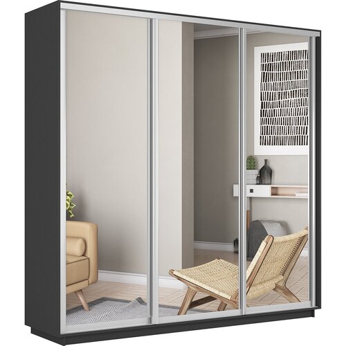 Шкаф купе для одежды, цвет Серый Диамант, 220Х240Х60 (ВхШхГ), 3 зеркала