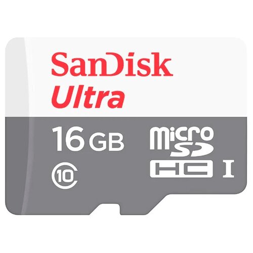 Карта памяти SanDisk microSDHC 16 ГБ Class 10, V10, A1, UHS-I, R 80 МБ/с, 1 шт., белый/серый
