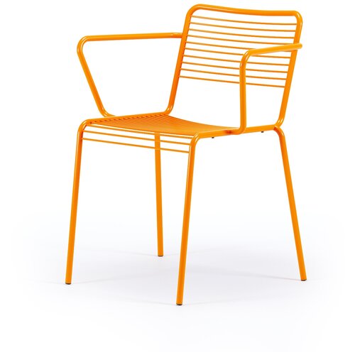 ArtCraft / Дизайнерский стул на металлокаркасе Cast LR с подлокотниками оранжевого цвета, металлические стулья для кухни, кресло для кафе, ресторана, садовый стул