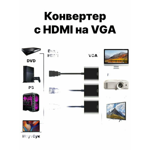 Адаптер переходник HDMI to VGA Adapter 3 шт (Черный)