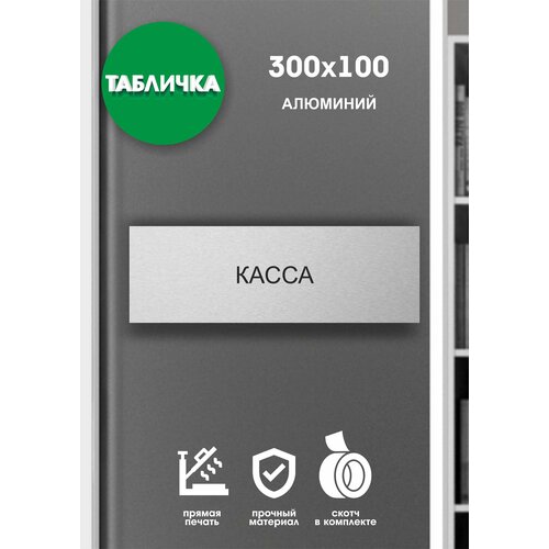 Табличка офисная "касса" серебро 30x10см