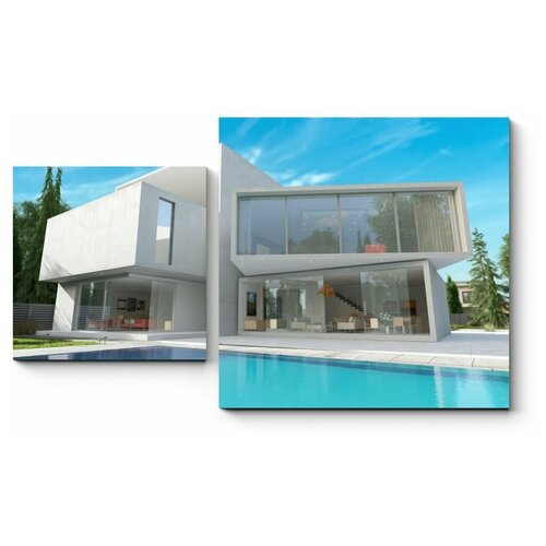 Модульная картина Современный дом с бассейном70x42