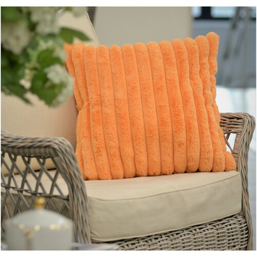 Чехол декоративный на подушку мех полоской цвет оранжевый 45х45