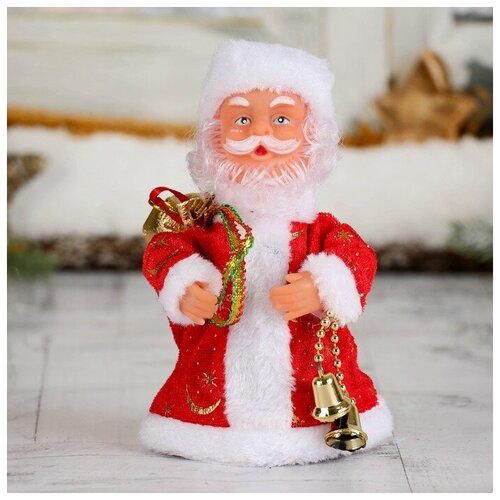 Дед Мороз "Красная шубка, с колокольчиком" двигается, 17,5 см