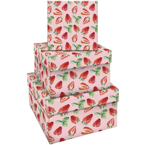 Набор квадратных коробок 3в1, MESHU "Strawberry", (19,5*19,5*11-15,5*15,5*9см) (арт. 341873)