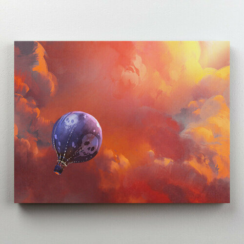 Интерьерная картина на холсте "Фиолетовый воздушный шар с черепами" размер 60x45 см