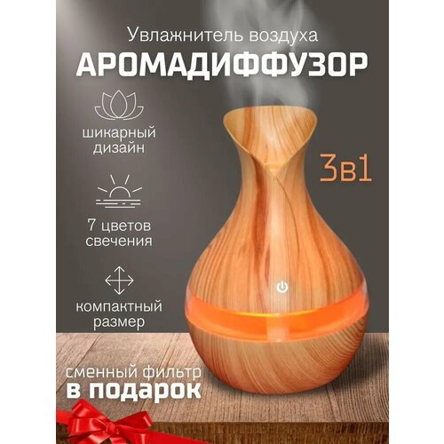 Увлажнитель воздуха для дома с подсветкой, ультразвуковой, ночник, 300 мл, портативный, воздухоочиститель, аромадиффузор настольный