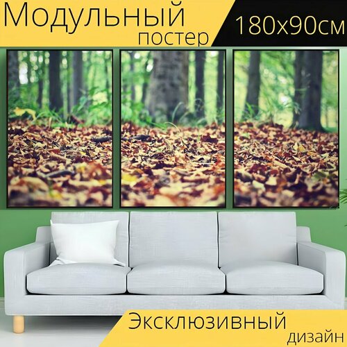 Модульный постер "Деревянный пол, лес, природа" 180 x 90 см. для интерьера