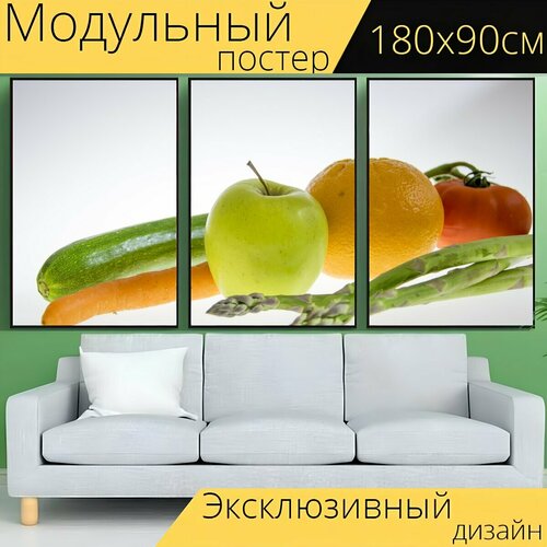 Модульный постер "Фрукты, яблоко, еда" 180 x 90 см. для интерьера