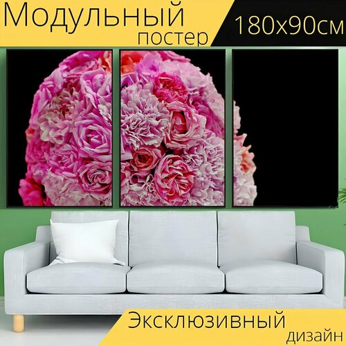 Модульный постер "Букет цветов, букет из роз, розы" 180 x 90 см. для интерьера