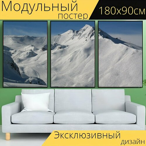 Модульный постер "Ишгль, лыжная зона, кататься на лыжах" 180 x 90 см. для интерьера