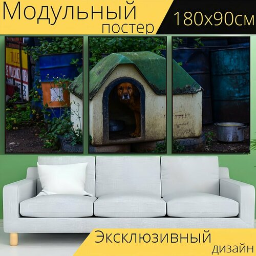 Модульный постер "Домик для собаки, собака, домашние питомцы" 180 x 90 см. для интерьера