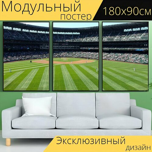Модульный постер "Бейсбольный алмаз, виды спорта, бейсбольный стадион" 180 x 90 см. для интерьера