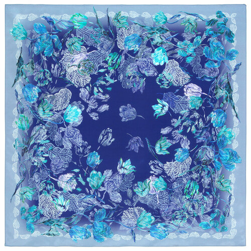 Платок Павловопосадская платочная мануфактура,89х89 см, фиолетовый, голубой
